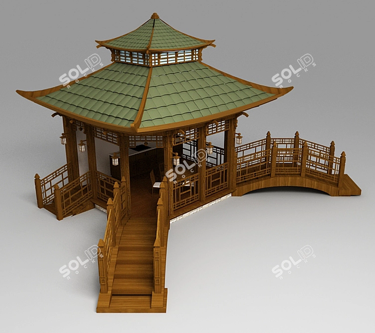 Chinese Pergola with Bridges: Serene Oasis 3D Model - SolidRocks.net