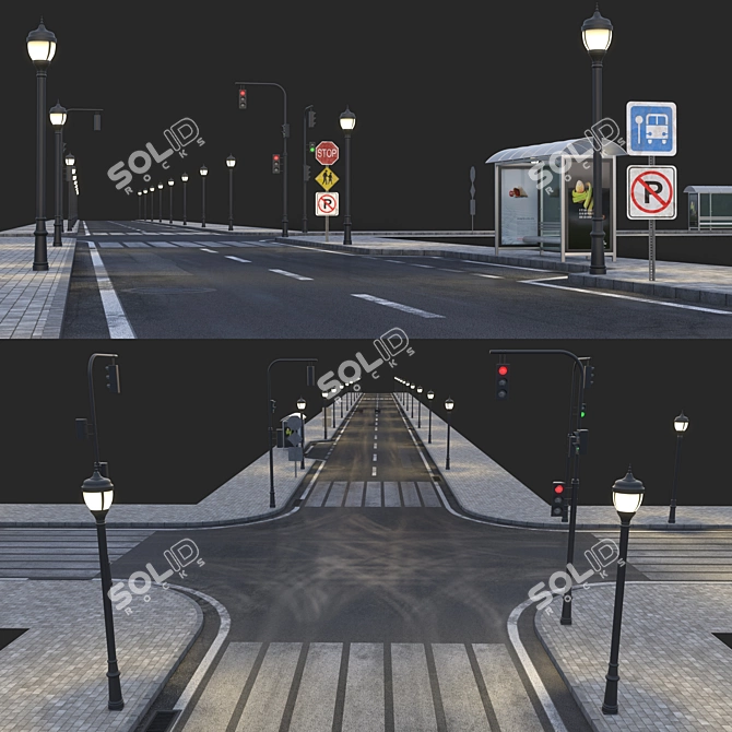 Wide Pathway: 800cm Road & 400cm Sidewalk 3D Model - SolidRocks.net