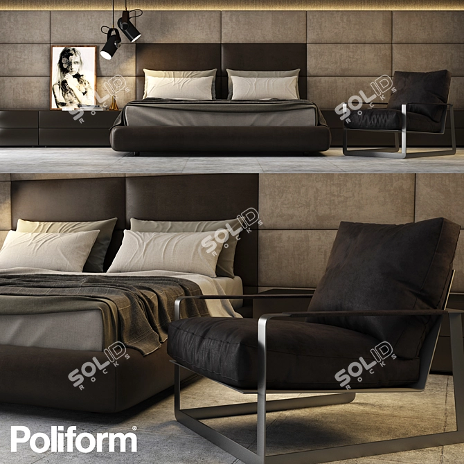Poliform Dream Bed & Gaston Armchair Set 3D Model - SolidRocks.net