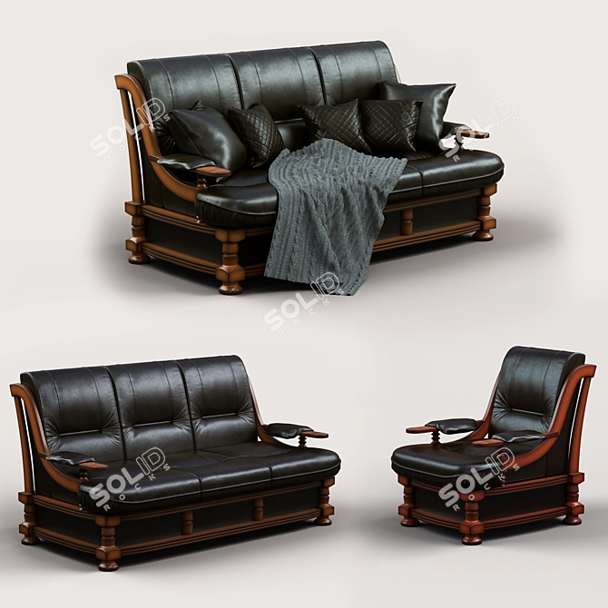 Luxury Upholstered "President" Milana Sofa Set 3D Model - SolidRocks.net