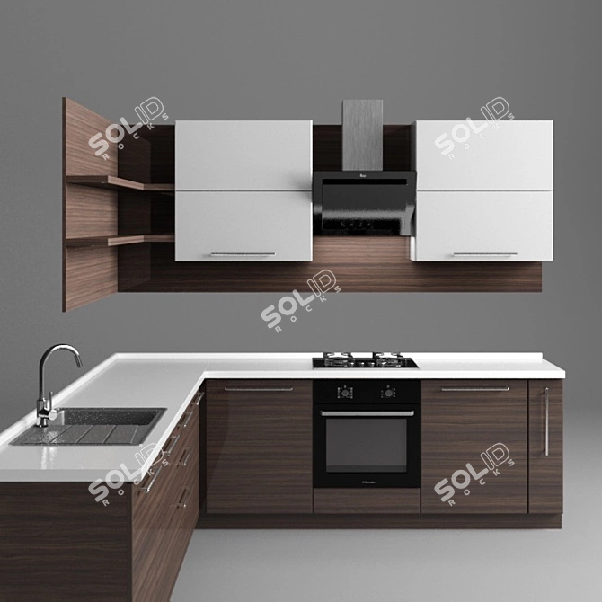 Corner Kitchen Set with Window Sink 3D Model - SolidRocks.net