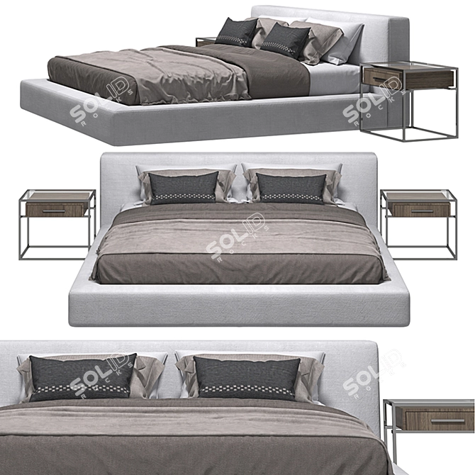 Modern RH Cloud Platform Bed & Kennan Bedside Table 3D Model - SolidRocks.net