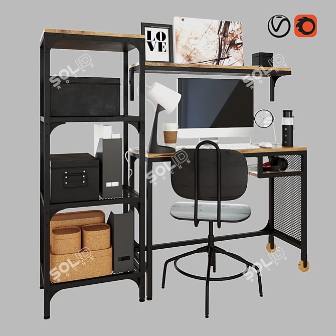 Minimalist Black Work Table Set 3D Model - SolidRocks.net