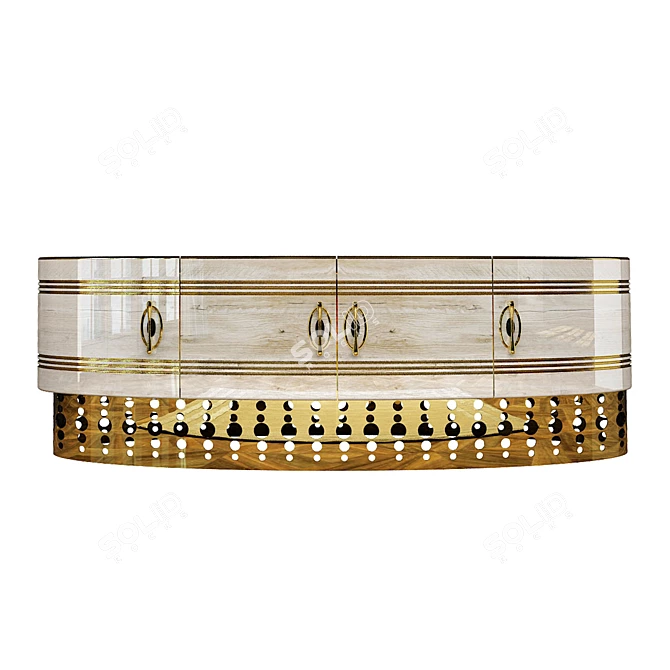 Elegant Elliptical Wood and Gold Console 3D Model - SolidRocks.net