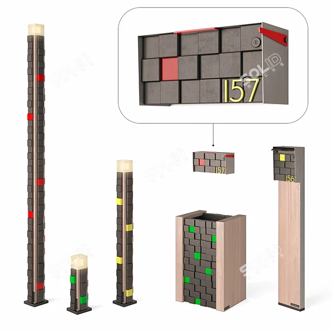 Versatile Letterbox, Litter Bin & Lights Set 3D Model - SolidRocks.net