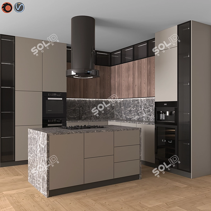 Modern Corner Kitchen with Appliances 3D Model - SolidRocks.net