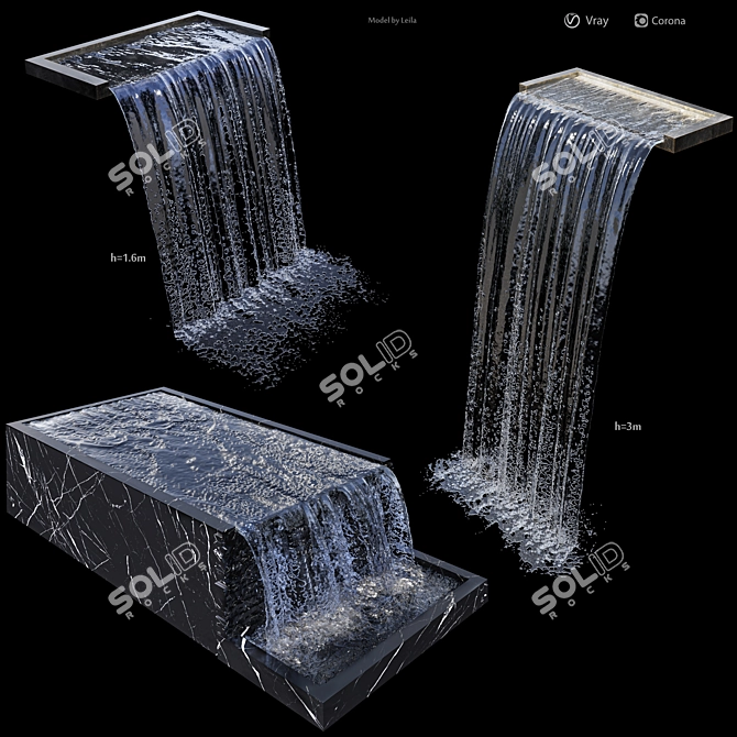 Cascading Water Wall Feature 3D Model - SolidRocks.net