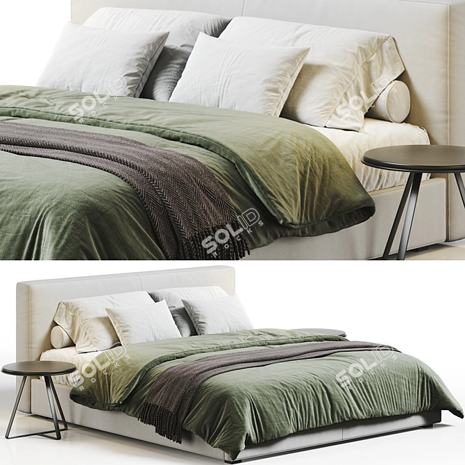 Sleek Modern Upholstered Bed Render 3D Model - SolidRocks.net